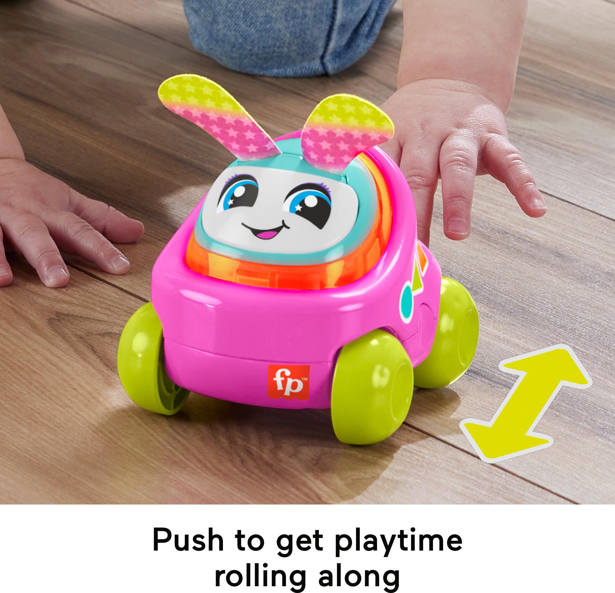 Fisher-Price Baby Learning Toy DJ Buggy Pink Push-Along Car with Music & Lights for Crawling Play for Infants Ages 9+ Months