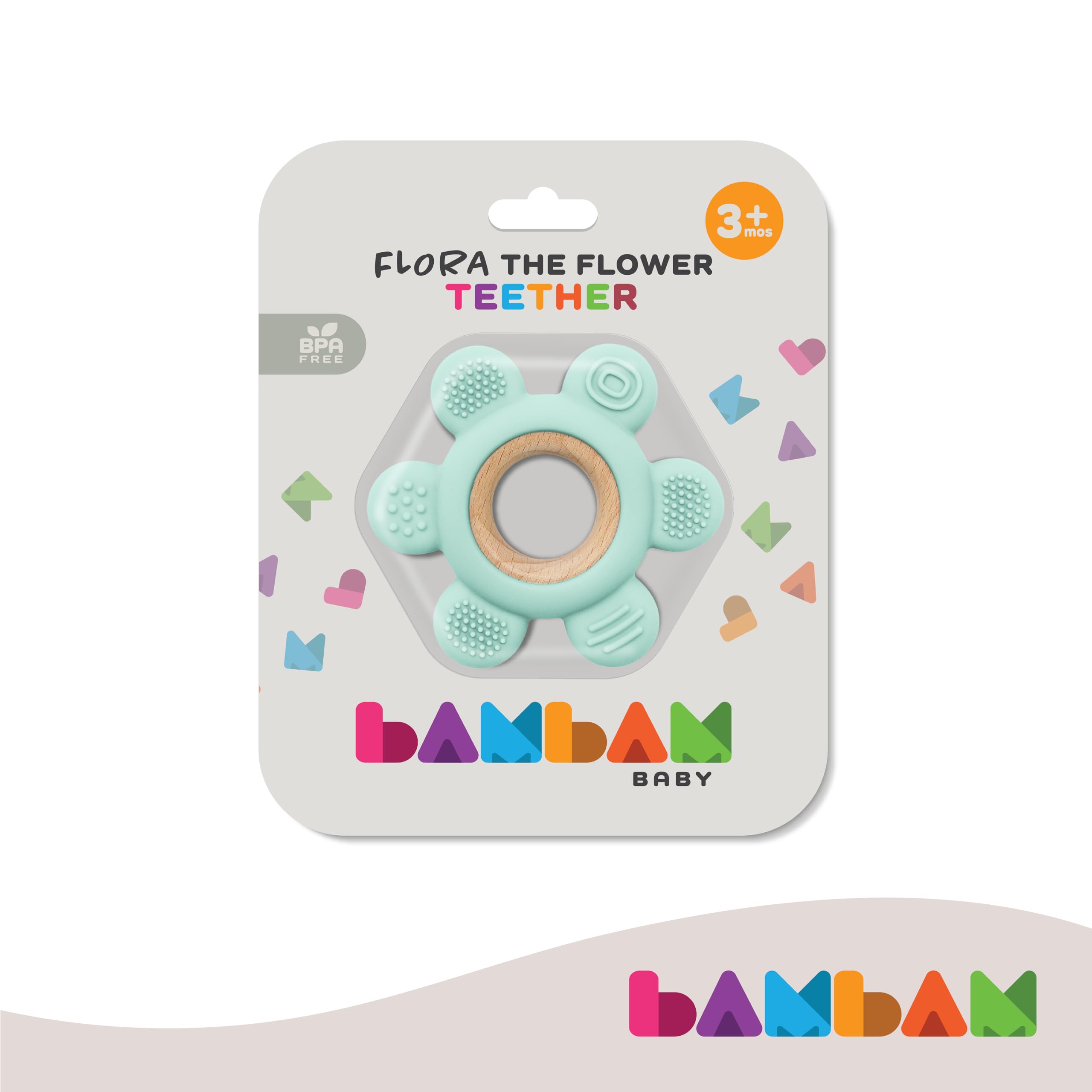 BAMBAM Baby Premium Silicone Teething Ring Toy – 100% BPA Free, Child Safety Tested, for Baby & Infant 0-6, 3-6 and 6-12 Months Teether Toys – Flora The Flower (Mossy Meadow)