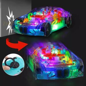 TOOTY TOY Light Up Transparent Car Toy - Fun and Interactive Electric Car Toy for Kids- Music Car with LED - Colorful Moving Gears -Tummy Time Crawling Baby Light Up Toys for Boys & Girls