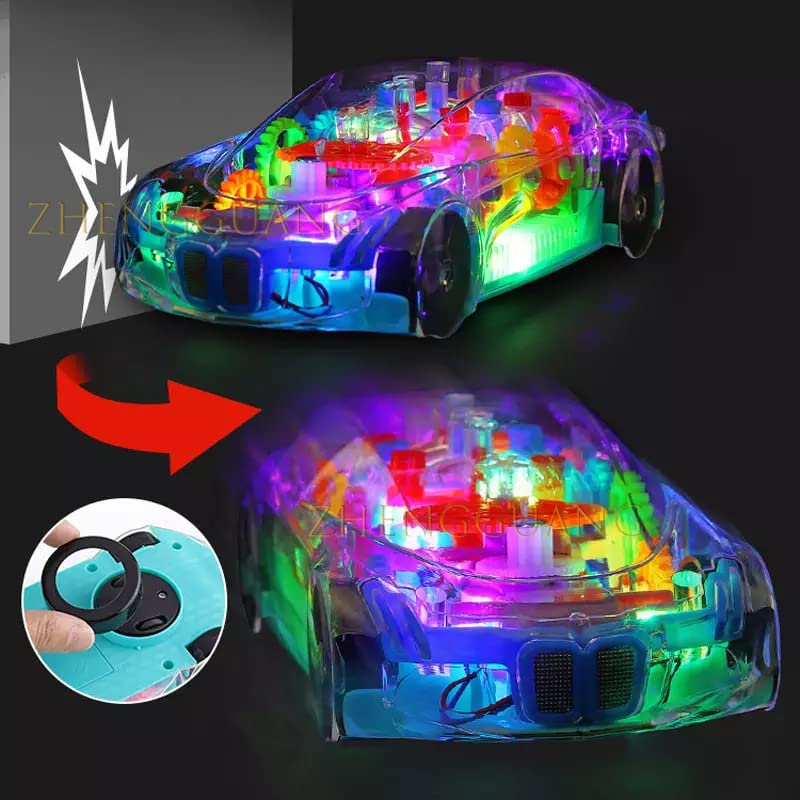 TOOTY TOY Light Up Transparent Car Toy - Fun and Interactive Electric Car Toy for Kids- Music Car with LED - Colorful Moving Gears -Tummy Time Crawling Baby Light Up Toys for Boys & Girls