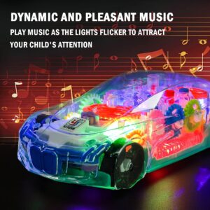 TOOTY TOY Light Up Transparent Car Toy - Fun and Interactive Electric Car Toy for Kids- Music Car with LED - Colorful Moving Gears -Tummy Time Crawling Baby Light Up Toys for Boys & Girls