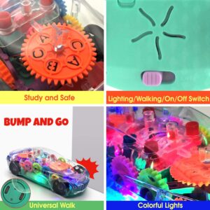 TOOTY TOY Light Up Transparent Car Toy - Fun and Interactive Electric Car Toy for Kids- Music Car with LED - Colorful Moving Gears -Tummy Time Crawling Baby Light Up Toys for Boys & Girls