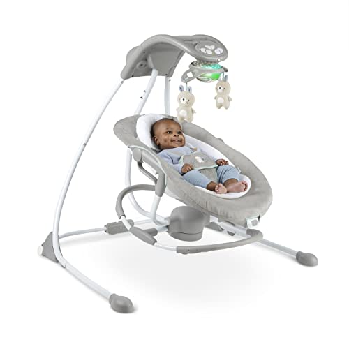 Ingenuity InLighten 2-in-1 Baby Swing & Rocker with Vibrations, Swivel Seat, Easy-Fold, Sounds & Lights, 0-9 Months Up to 20 lbs (Spruce)