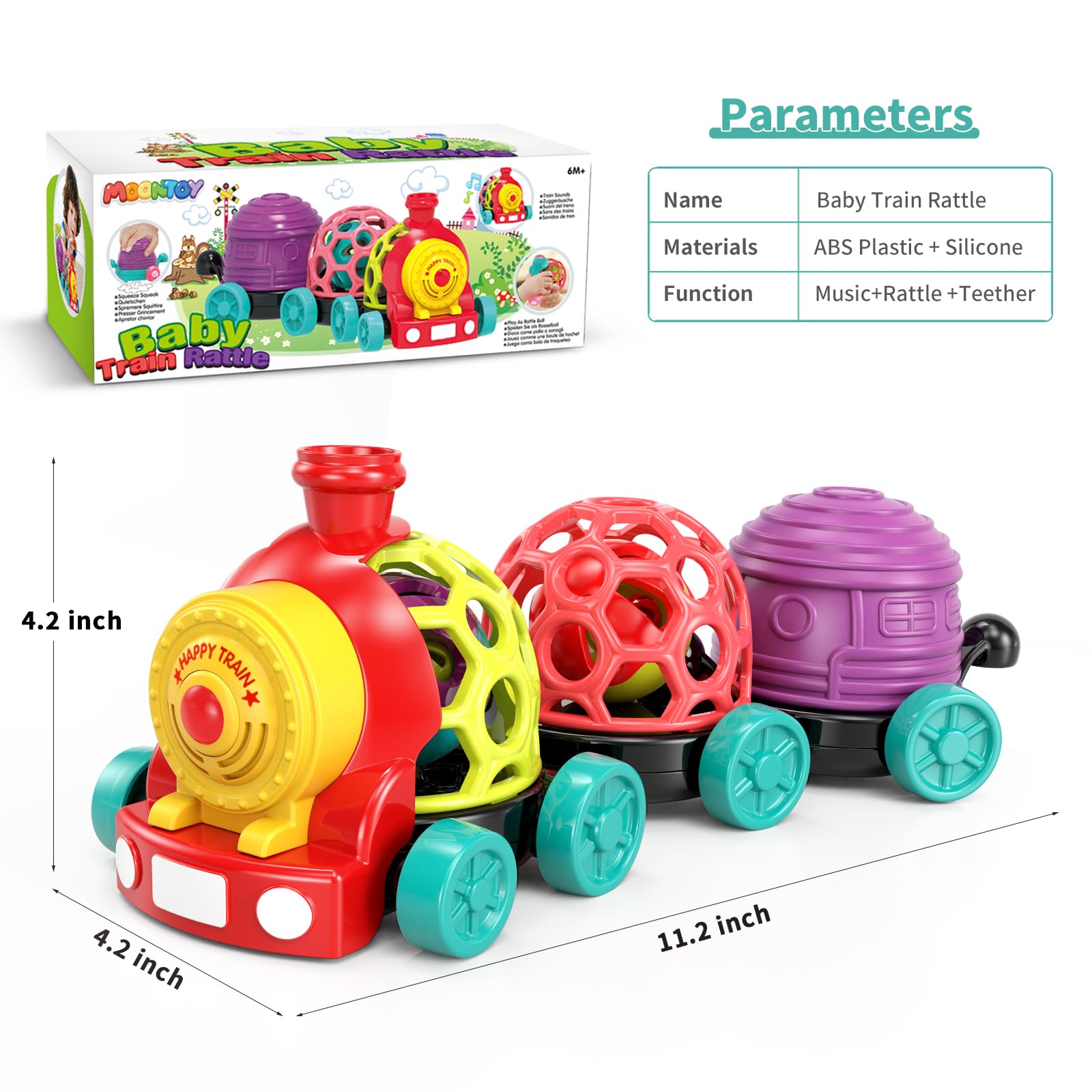 MOONTOY Baby Cars Toys for Babies 6-12 Months, Infant Toys Train Baby Boy Toys Soft Cars Ball Rattle Musical Toddler Push and Go Truck for 1 2 Year Old, Development Gift for 7 8 9 10 18 Month Boy Girl