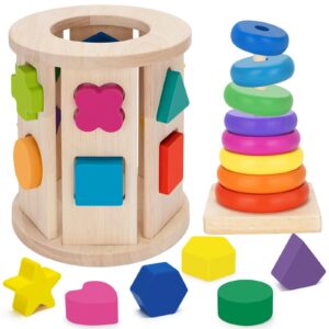 aigybobo learning toys for 1,2,3 year old toddlers, montessori toys, wooden educational toys for baby boys and girls 12-18 months, stacker toy, kids birthday