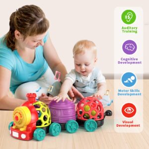 MOONTOY Baby Cars Toys for Babies 6-12 Months, Infant Toys Train Baby Boy Toys Soft Cars Ball Rattle Musical Toddler Push and Go Truck for 1 2 Year Old, Development Gift for 7 8 9 10 18 Month Boy Girl