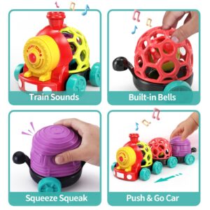 MOONTOY Baby Cars Toys for Babies 6-12 Months, Infant Toys Train Baby Boy Toys Soft Cars Ball Rattle Musical Toddler Push and Go Truck for 1 2 Year Old, Development Gift for 7 8 9 10 18 Month Boy Girl