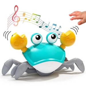 deejoy green crawling crab toys with light up, interactive musical toy with automatically avoid obstacles, usb rechargeable, fun moving toy for babies, toddlers and kids