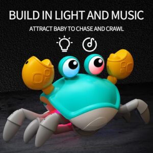 Deejoy Green Crawling Crab Toys with Light Up, Interactive Musical Toy with Automatically Avoid Obstacles, USB Rechargeable, Fun Moving Toy for Babies, Toddlers and Kids