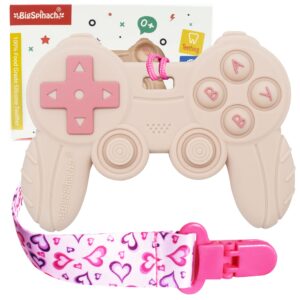 cool remote game control teething toy for babies 0-6 6-12 months,game controller teether for gamer parents,baby's first valentines day gifts,silicone remote chew toys（pink