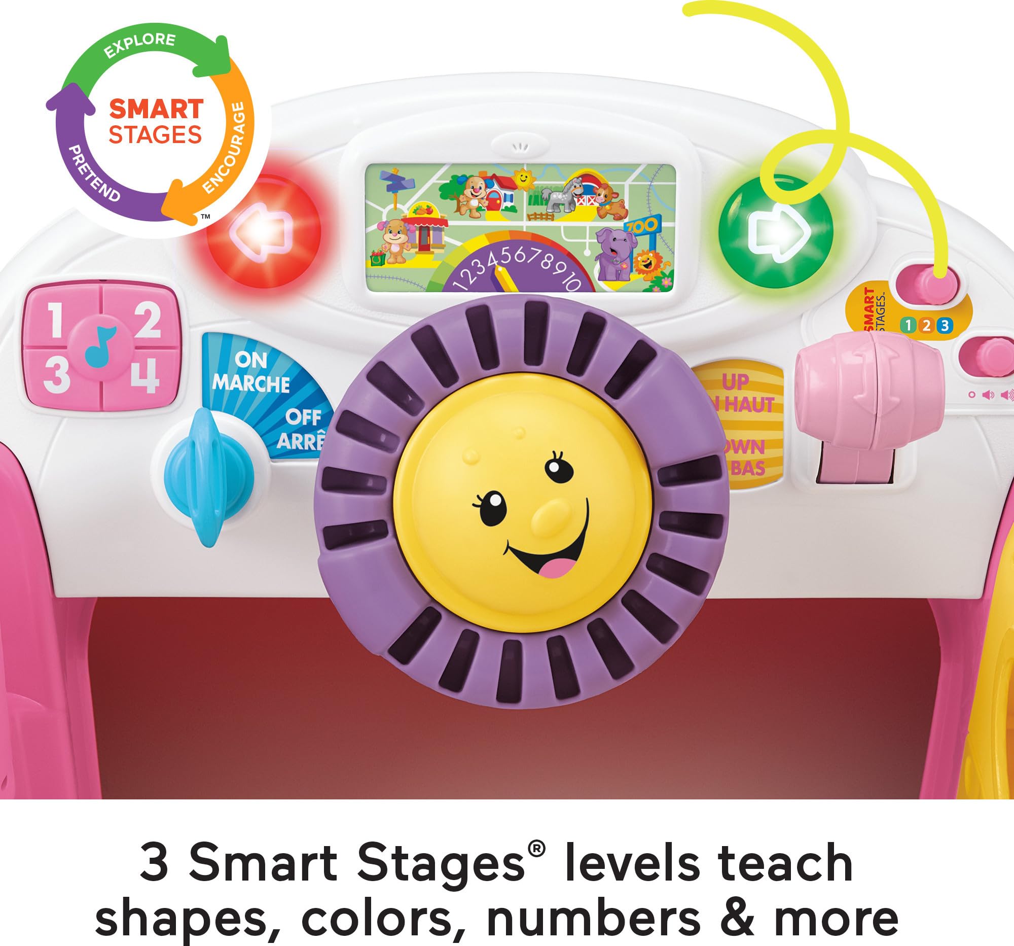 Fisher-Price Baby Learning Toy Laugh & Learn Crawl Around Car Activity Center with Smart Stages for Infants Ages 6+ Months, Pink (Amazon Exclusive)