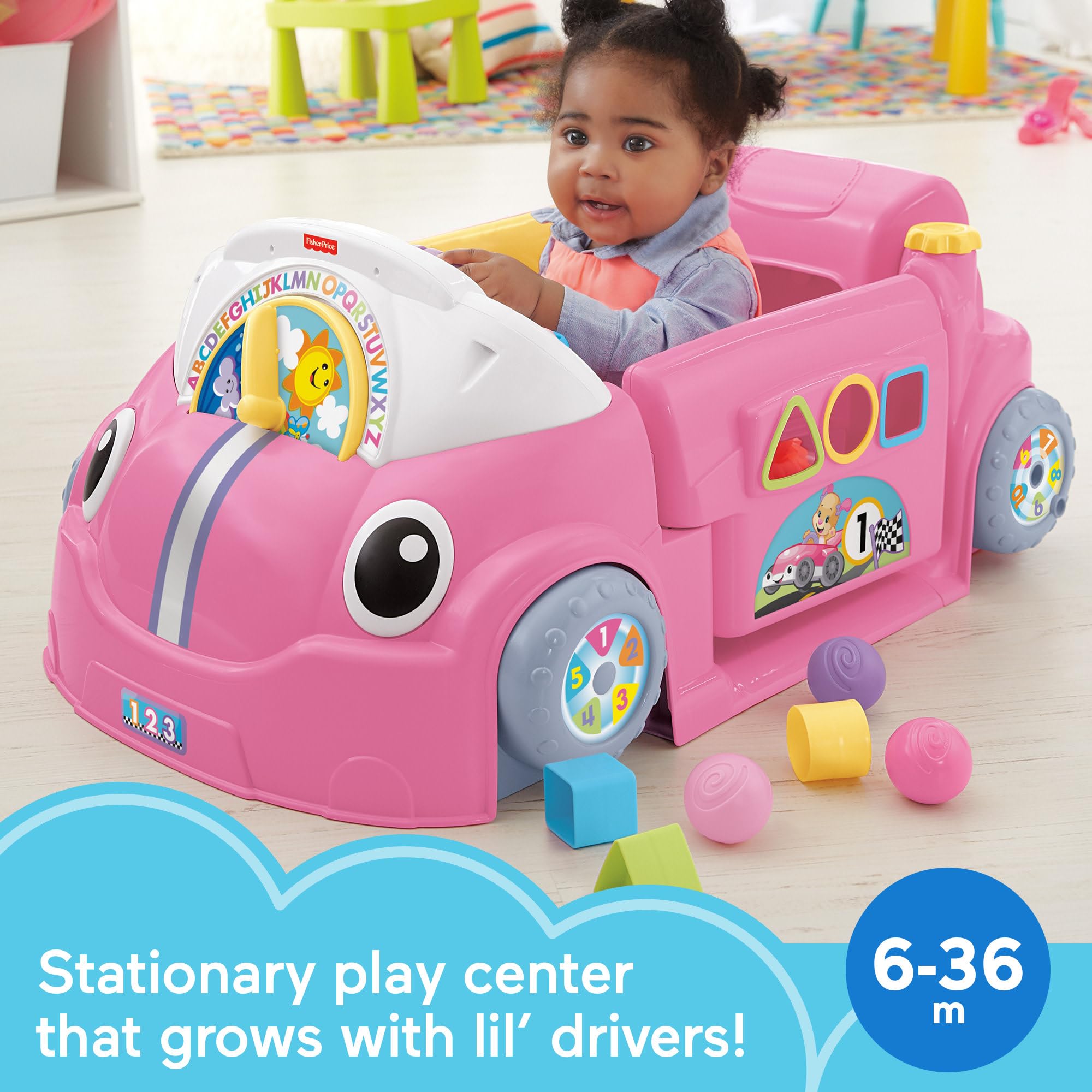 Fisher-Price Baby Learning Toy Laugh & Learn Crawl Around Car Activity Center with Smart Stages for Infants Ages 6+ Months, Pink (Amazon Exclusive)