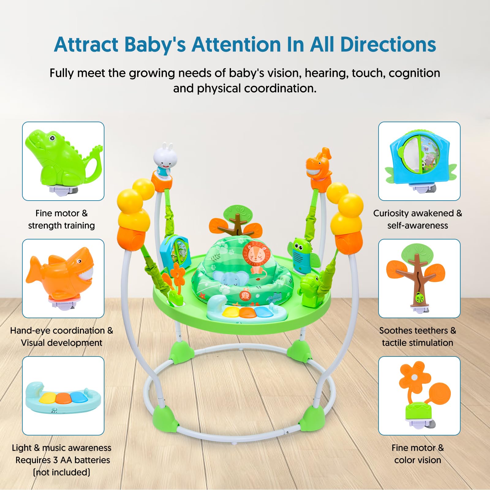 Bellababy Multi-Functional Baby Jumping Activity Center, Interactive Play Center, Baby Discovery Activities Bounces with Lights, Melodies and Colorful Enlightenment Toys, Ages 6 Months+