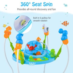 BABY JOY Ocean Discovery Baby Jumpers and Bouncers, Infant Activity Center with Music Lights Sounds, 360° Rotating Seat and 5 Adjustable Heights, Developmental Toys for 6-12 Months