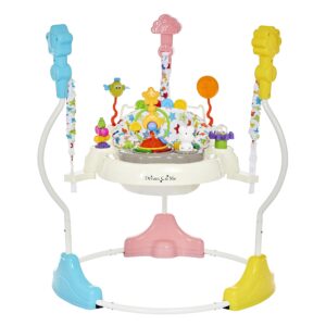 dream on me zany 2-in-1 baby activity center and bouncer in star print, sturdy and strong frame, 3 height positions, 360° rotating seat, 12 songs with flash lights