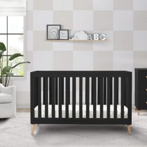 Delta Children Essex 4-in-1 Convertible Baby Crib, Ebony with Natural Legs