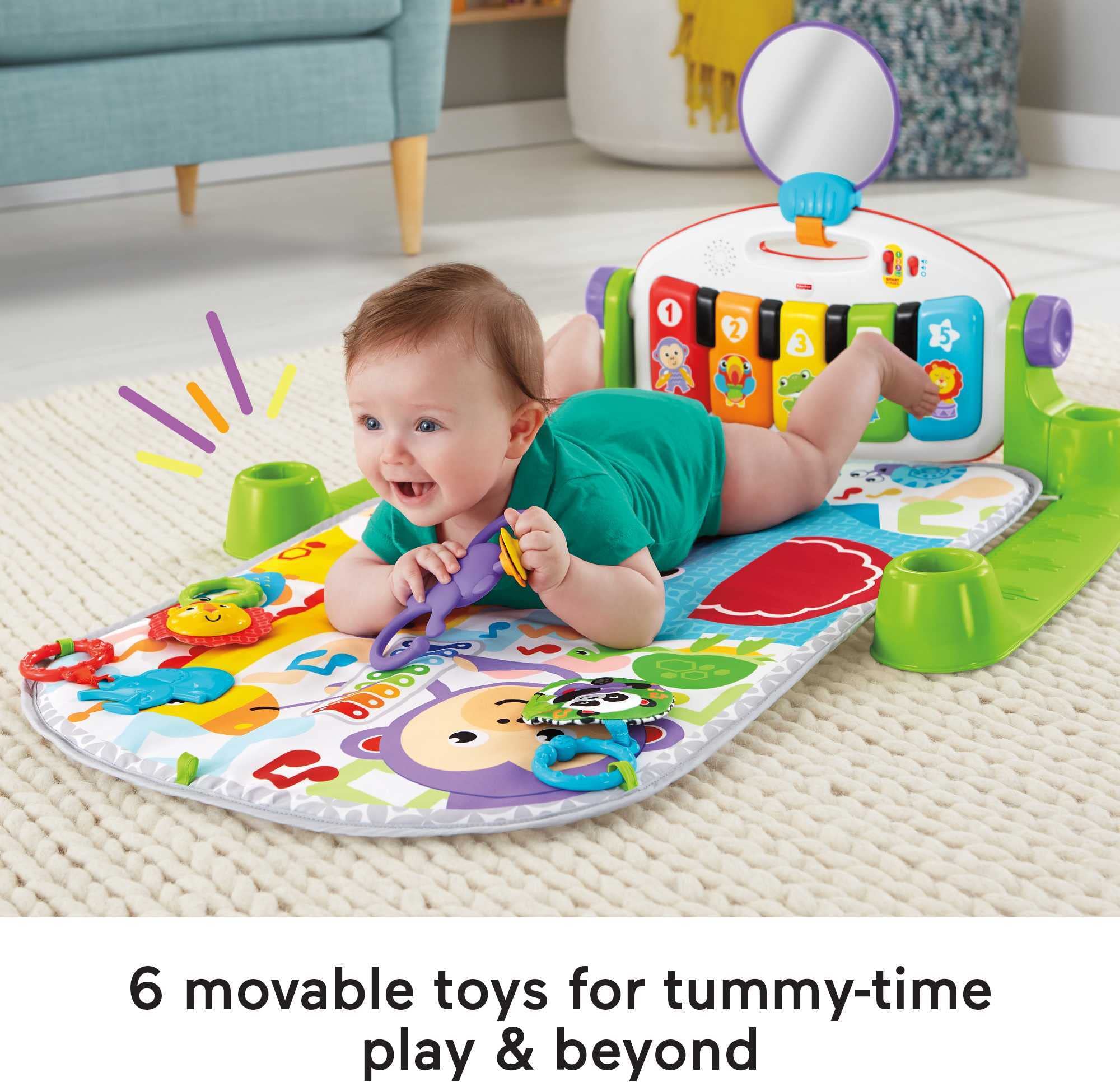 Fisher-Price Baby Portable Chair Sit-Me-Up Floor Seat with Toys and Machine Washable Seat Pad + Fisher-Price Baby Playmat Deluxe Kick & Play Piano Gym with Musical Toy Lights & Smart Stages Learning