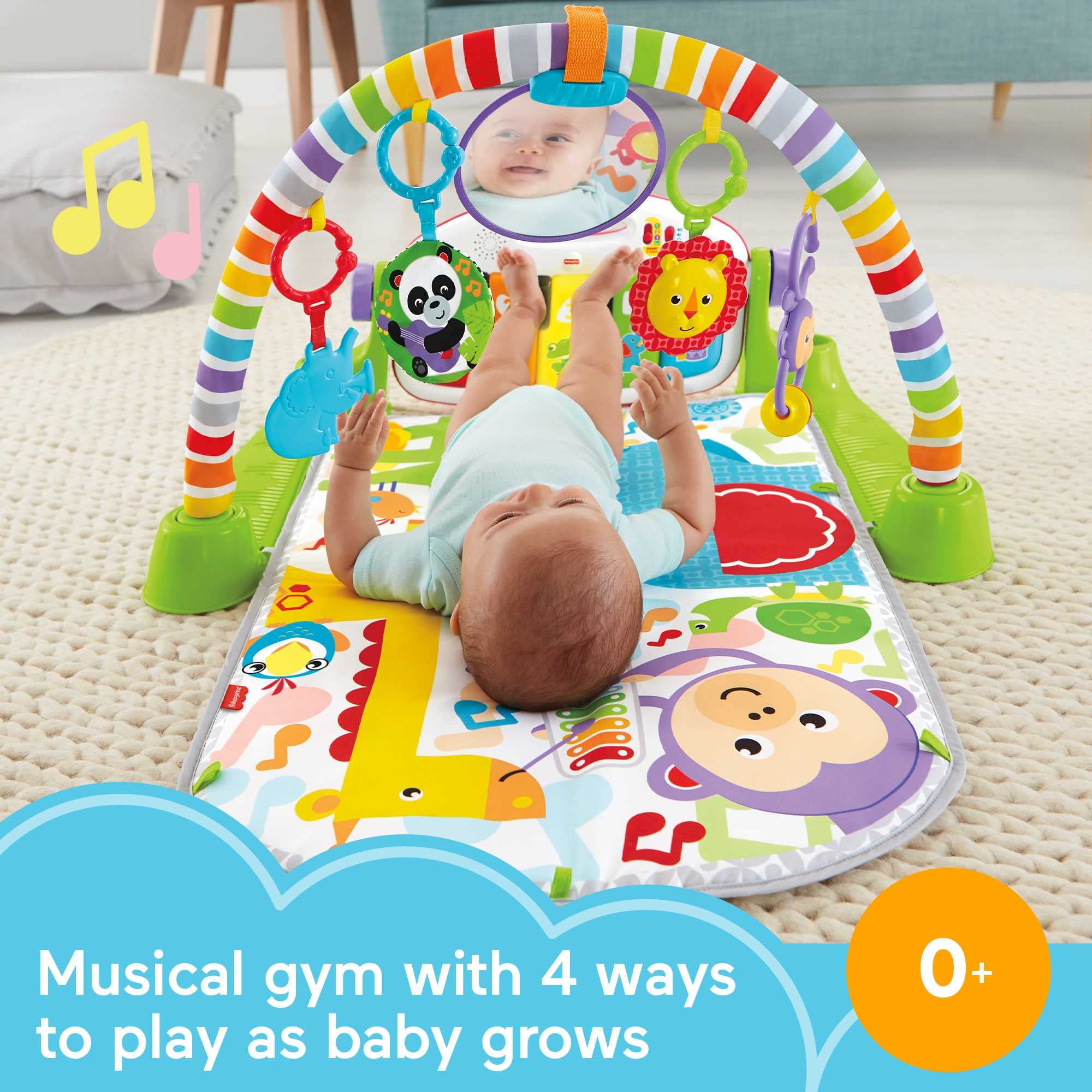 Fisher-Price Baby Portable Chair Sit-Me-Up Floor Seat with Toys and Machine Washable Seat Pad + Fisher-Price Baby Playmat Deluxe Kick & Play Piano Gym with Musical Toy Lights & Smart Stages Learning