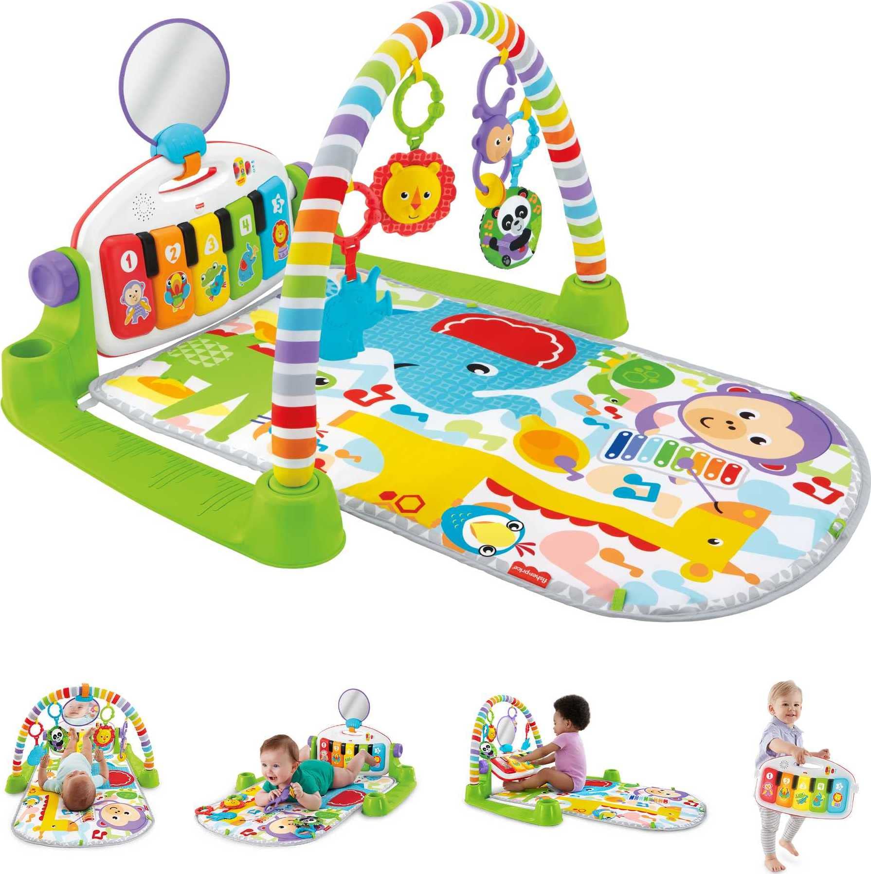 Fisher-Price Baby Portable Chair Sit-Me-Up Floor Seat with Toys and Machine Washable Seat Pad + Fisher-Price Baby Playmat Deluxe Kick & Play Piano Gym with Musical Toy Lights & Smart Stages Learning