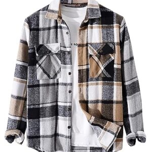 ZAFUL Classic Plaid Shirt for Men Plaid Print Flannel Shirt Gray L