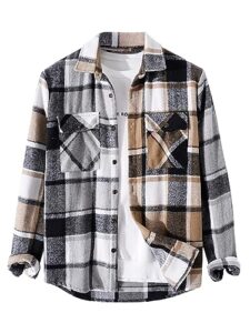 zaful classic plaid shirt for men plaid print flannel shirt gray l