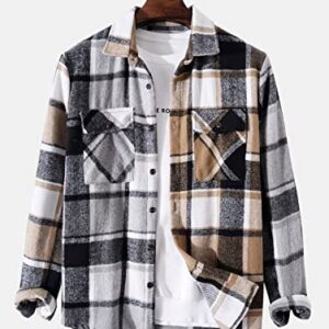 ZAFUL Classic Plaid Shirt for Men Plaid Print Flannel Shirt Gray L