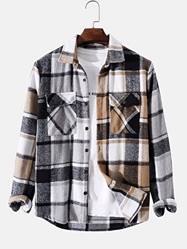 ZAFUL Classic Plaid Shirt for Men Plaid Print Flannel Shirt Gray L