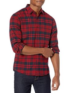 amazon essentials men's slim-fit long-sleeve plaid flannel shirt (limited edition colors), navy red plaid, medium