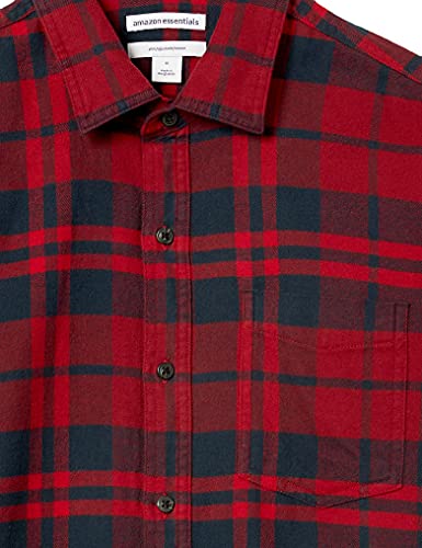 Amazon Essentials Men's Slim-Fit Long-Sleeve Plaid Flannel Shirt (Limited Edition Colors), Navy Red Plaid, Medium