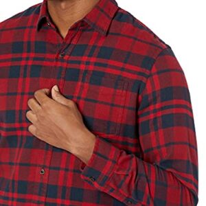 Amazon Essentials Men's Slim-Fit Long-Sleeve Plaid Flannel Shirt (Limited Edition Colors), Navy Red Plaid, Medium