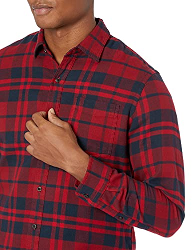 Amazon Essentials Men's Slim-Fit Long-Sleeve Plaid Flannel Shirt (Limited Edition Colors), Navy Red Plaid, Medium