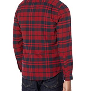 Amazon Essentials Men's Slim-Fit Long-Sleeve Plaid Flannel Shirt (Limited Edition Colors), Navy Red Plaid, Medium