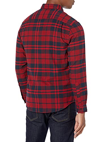 Amazon Essentials Men's Slim-Fit Long-Sleeve Plaid Flannel Shirt (Limited Edition Colors), Navy Red Plaid, Medium