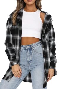 chyrii womens button down flannel shirts long sleeve plaid shacket business casual tops black xl