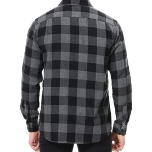 Alex Vando Mens Button Down Shirts Regular Fit Long Sleeve Casual Plaid Flannel Shirt.Grey/Black,L