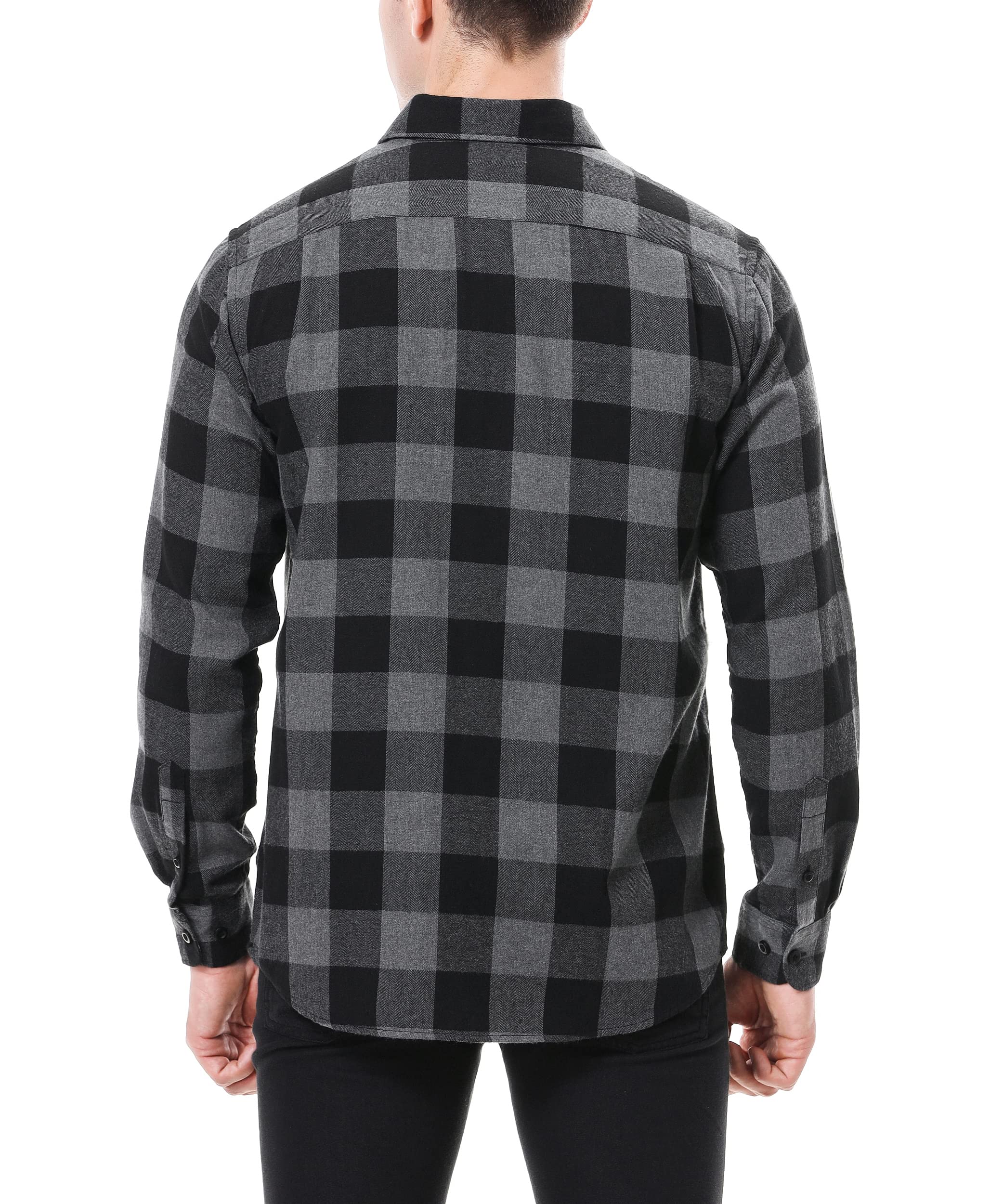 Alex Vando Mens Button Down Shirts Regular Fit Long Sleeve Casual Plaid Flannel Shirt.Grey/Black,L