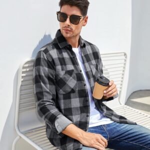 Alex Vando Mens Button Down Shirts Regular Fit Long Sleeve Casual Plaid Flannel Shirt.Grey/Black,L