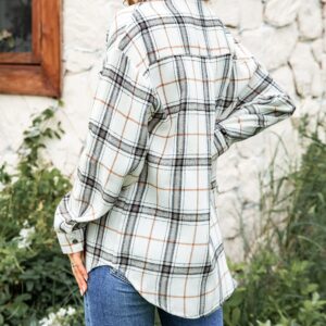 Lumister Oversized Flannel Shirt Women Long Sleeve Plaid Button Down Buffalo Shirt Blouse Tops with One Pocket(0405-White*1-M)