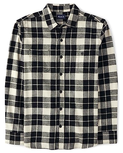 The Children's Place Men's Son Matching Long Sleeve Button Up Shirt, Buffalo Plaid Flannel-Dad, Large