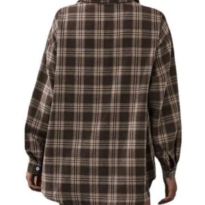 Zontroldy Brown Plaid Flannel Shirt Women Oversized Long Sleeve Button Down Buffalo Plaid Shirt Blouse Tops (0228-Coffee-L)