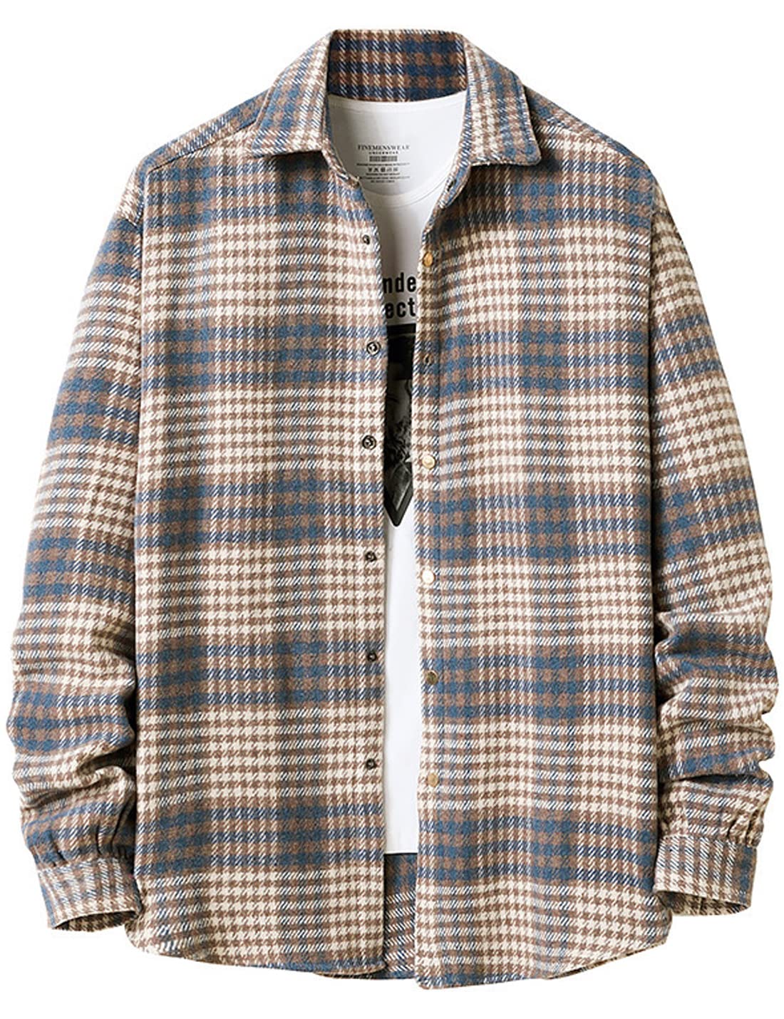 Locachy Men's Casual Cotton Plaid Shirts Long Sleeve Button-Down Flannel Overshirt Jacket Blue Plaid-L