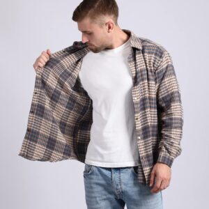 Locachy Men's Casual Cotton Plaid Shirts Long Sleeve Button-Down Flannel Overshirt Jacket Blue Plaid-L