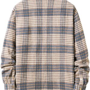 Locachy Men's Casual Cotton Plaid Shirts Long Sleeve Button-Down Flannel Overshirt Jacket Blue Plaid-L