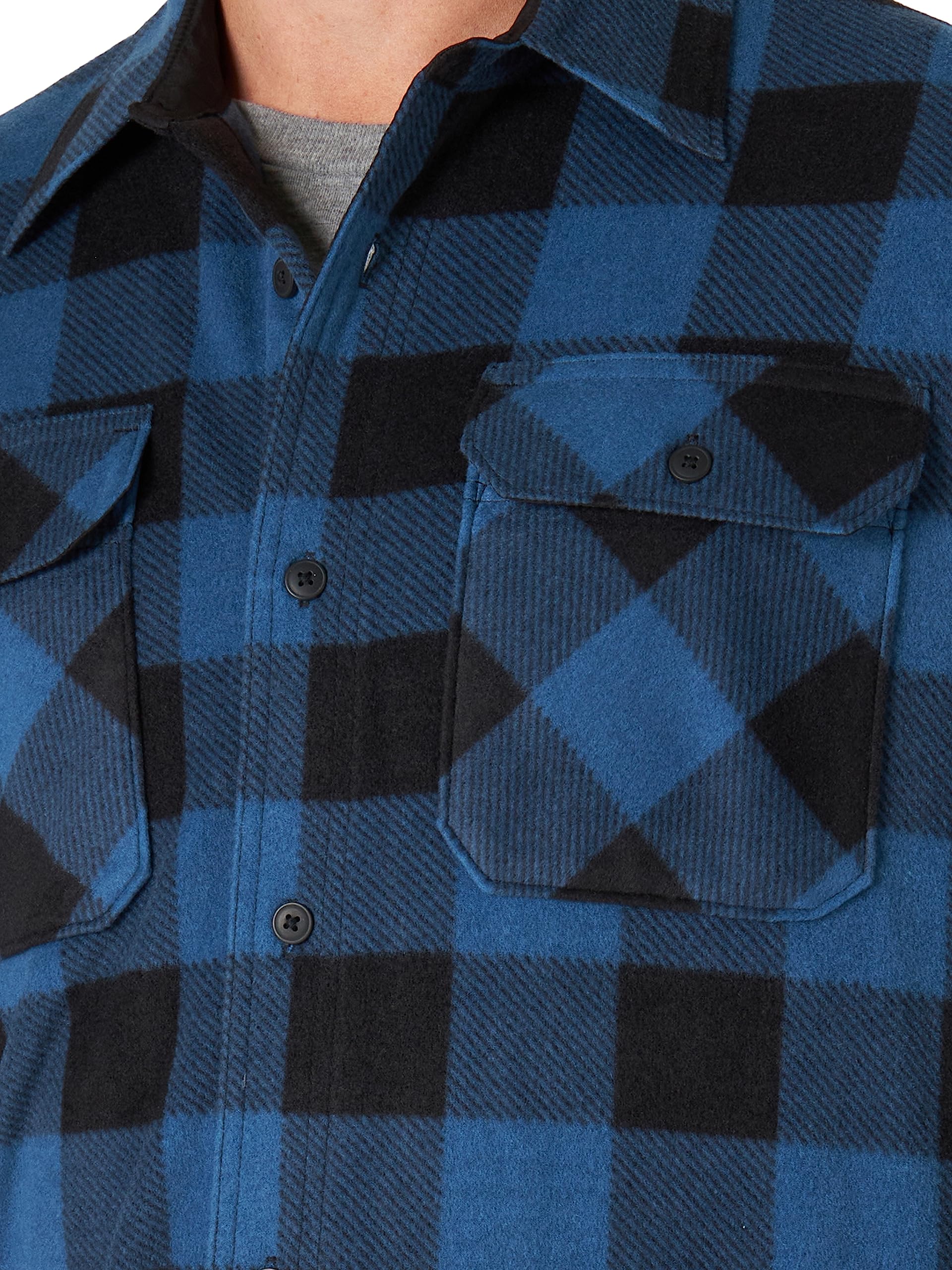 Wrangler Authentics Men's Long Sleeve Heavyweight Fleece Shirt Blue Buffalo Plaid Large