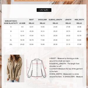 Dokotoo Shacket Jacket Women Fashion Plaid Oversized Hooded Long Sleeve Flannel Shirts Button Down Sherpa Coats Pocketed Casual Winter Fall 2024 Thick Fleece Lined Oversized Outerwear Khaki L