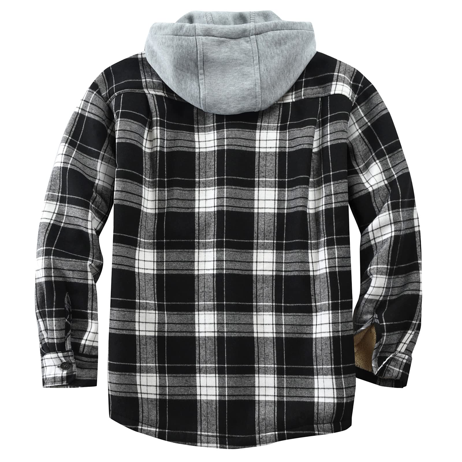 Derbars Men's Cotton Plaid Shirts Jacket Fleece Lined Flannel Shirts Sherpa Button Down Jackets with Hood for Men Black X-Large