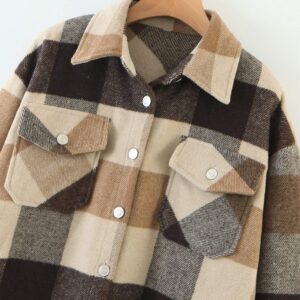 UANEO Womens Plaid Shacket Button Down Wool Blend Fall Flannel Shirt Jacket (Brown-L)