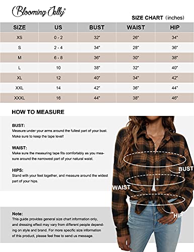 Blooming Jelly Women's Button Down Shirts Long Sleeve Collared Business Casual Tops Work Blouses V Neck Flannel T Shirts (Medium,Brown Plaid)