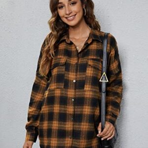 Blooming Jelly Women's Button Down Shirts Long Sleeve Collared Business Casual Tops Work Blouses V Neck Flannel T Shirts (Medium,Brown Plaid)