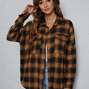 Blooming Jelly Women's Button Down Shirts Long Sleeve Collared Business Casual Tops Work Blouses V Neck Flannel T Shirts (Medium,Brown Plaid)